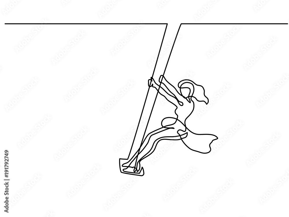 Continuous line drawing. Girl swinging on swing. Vector illustration ...