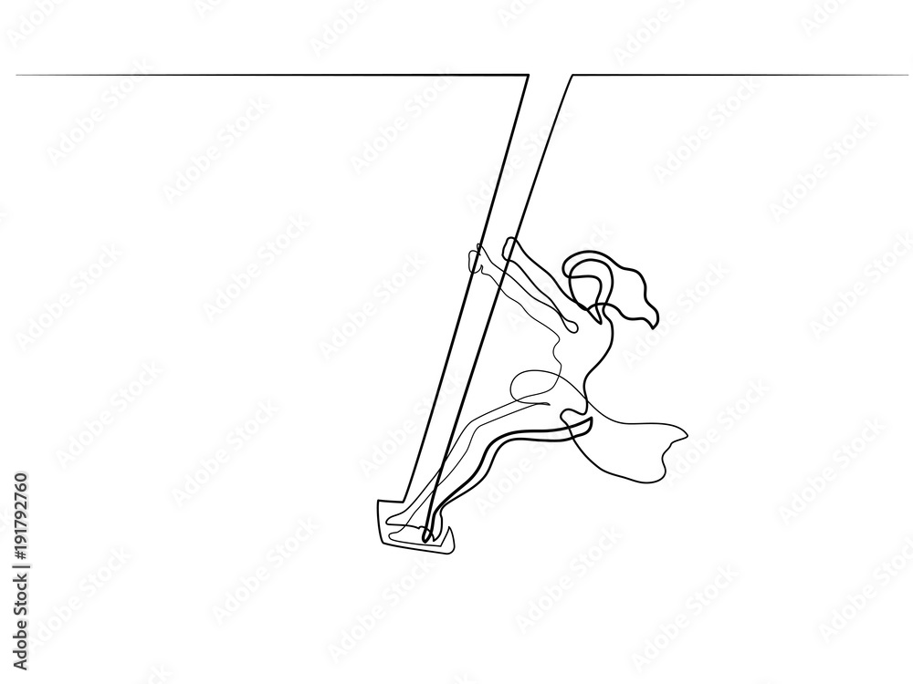 Continuous line drawing. Girl swinging on swing. Vector illustration ...