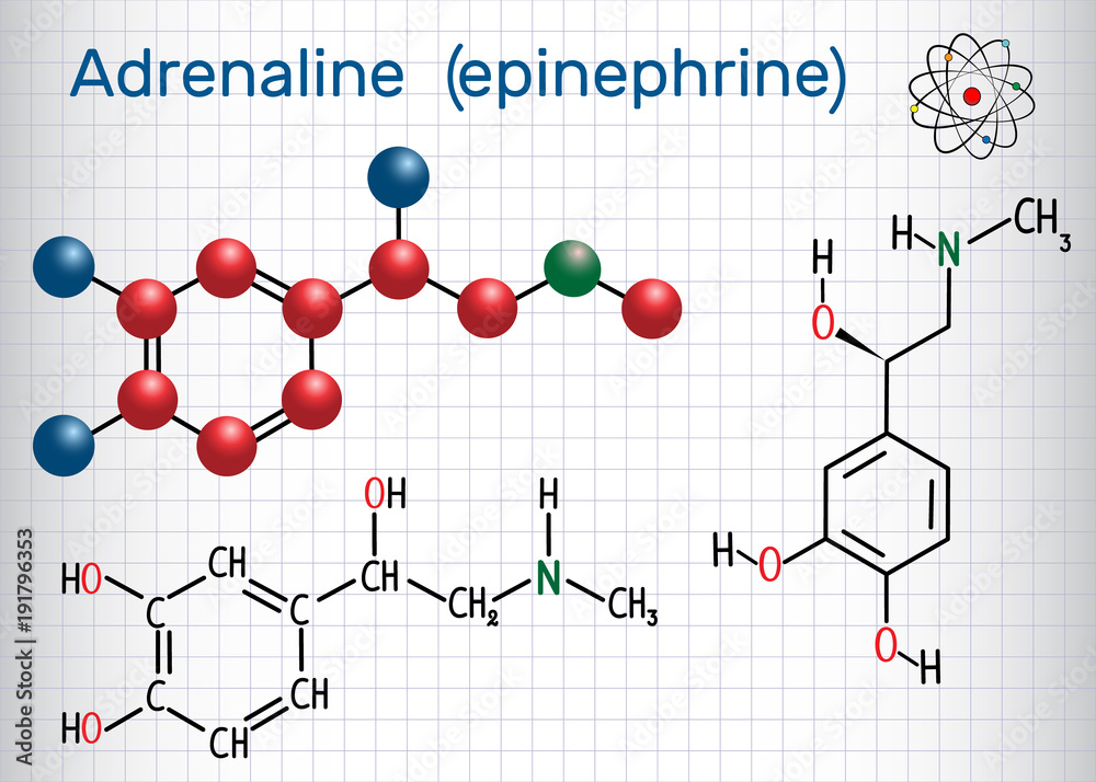 Adrenaline (epinephrine) molecule . It is a hormone, neurotransmitter ...