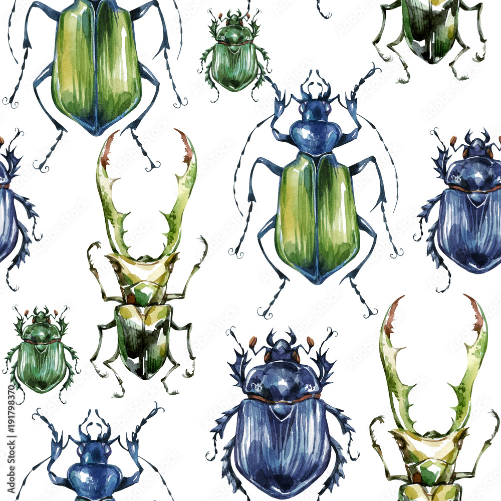 Seamless pattern with colorful beetles. Summer and spring background ...