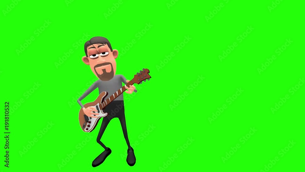 Animated male musician cartoon character plays lead electric guitar in ...