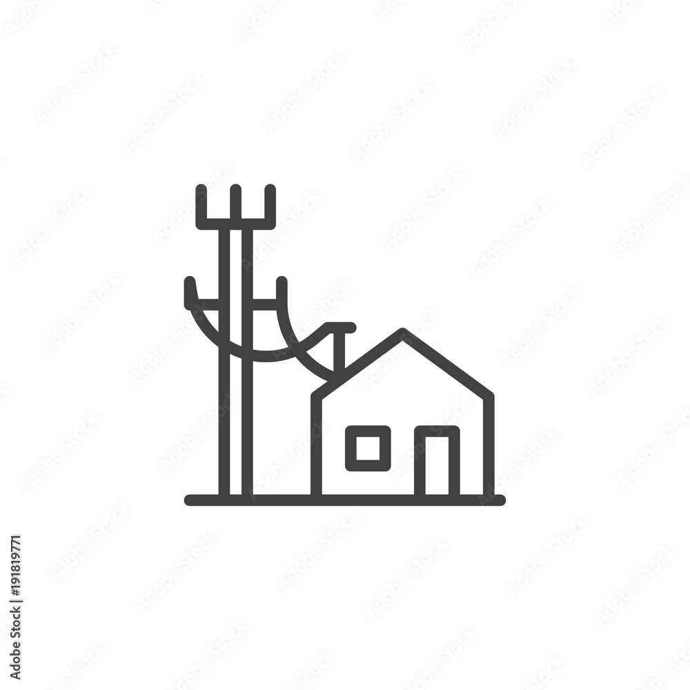 Electric poles line and house line icon, outline vector sign, linear ...