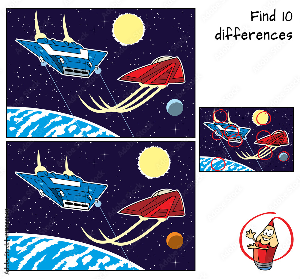 Space battle. Find 10 differences. Educational game for children ...