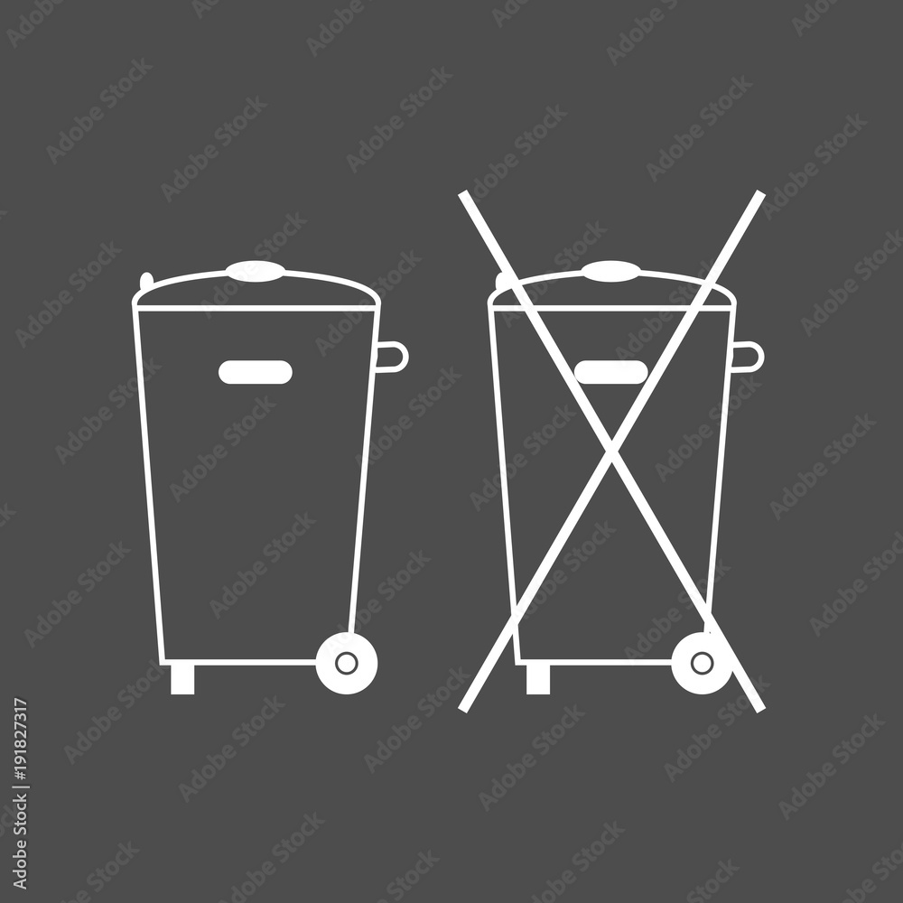 Crossed Out Garbage Can Sign No Trash Bin Icon Container Recycle Vector Illustration White