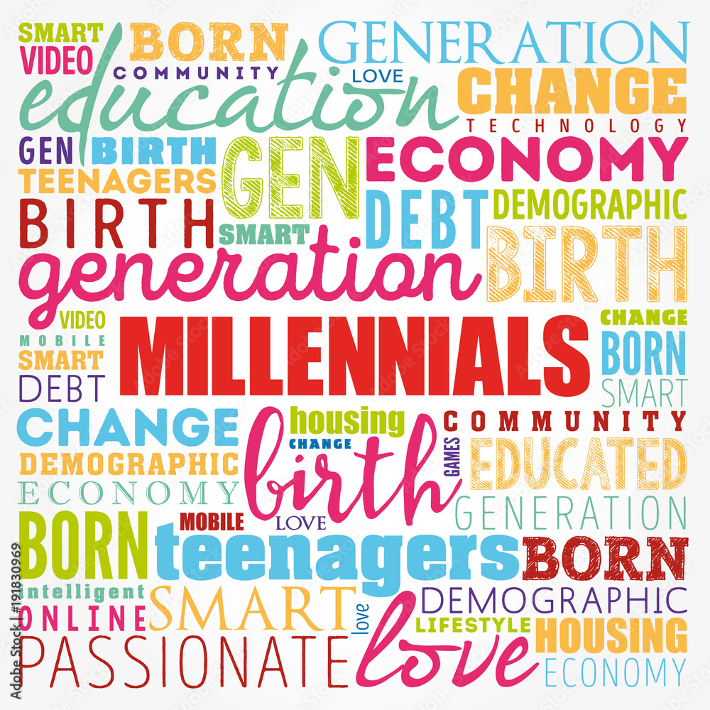 Millennials Word Cloud collage, Social Concept collage background Stock ...