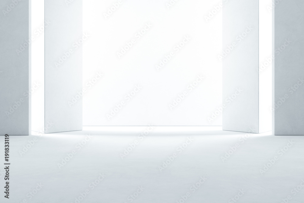 Abstract interior design of modern showroom with empty concrete floor ...