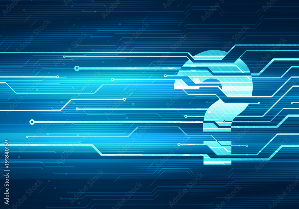 Abstract digital concept illustration of question mark icon on circuit ...