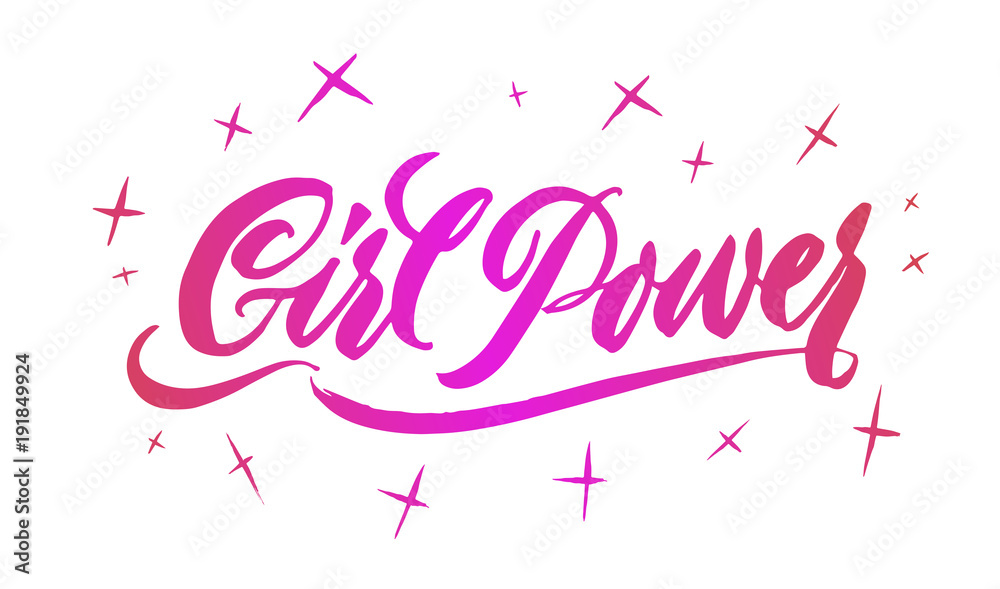 Girl Power lettering. Hand drawn brush pen calligraphy. Inspiration ...
