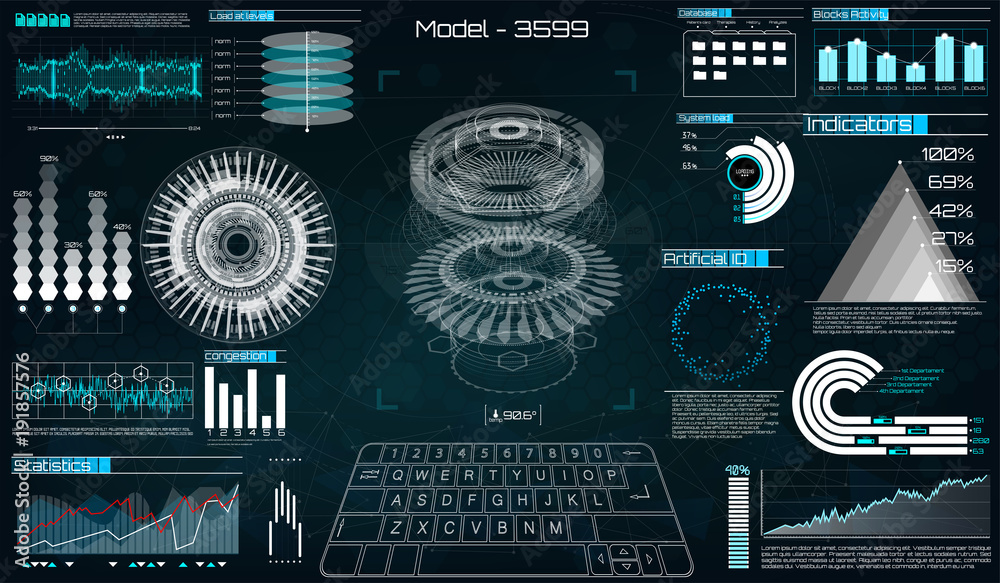 Mechanical scheme, vector illustration with circles and geometric parts ...