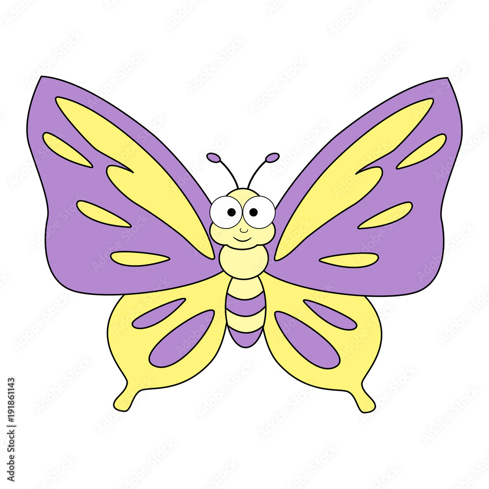Cute cartoon butterfly. Vector illustration isolated on white ...