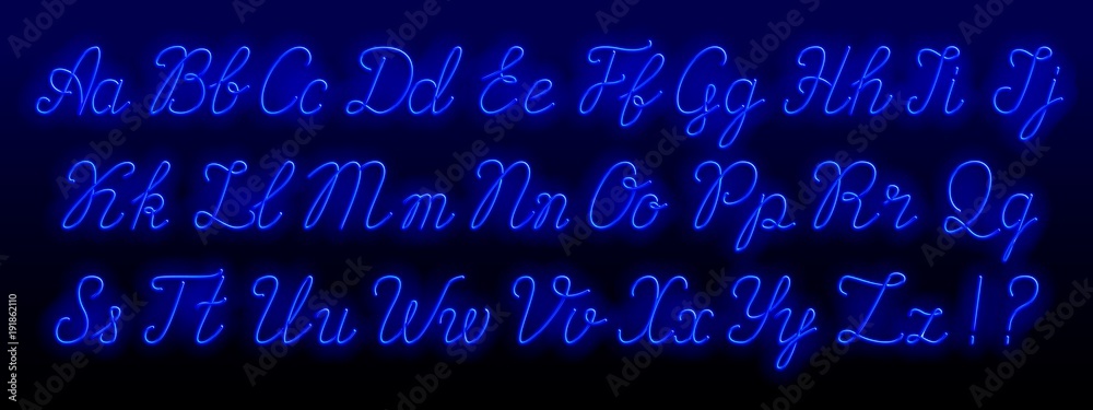 Neon script alphabet font. Neon color uppercase and lowercase letters ...