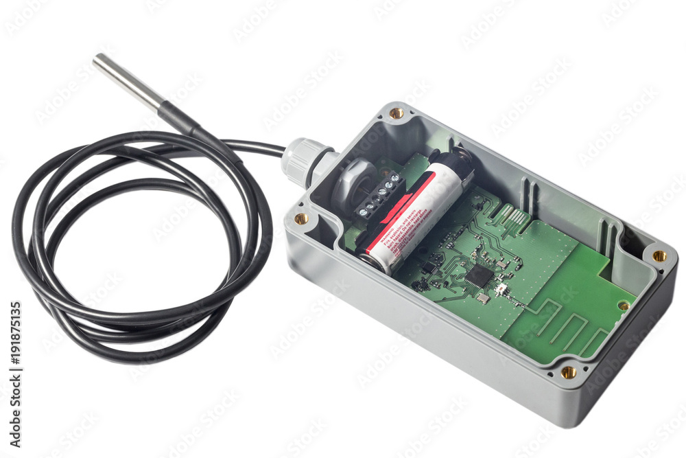 Truck telemetry with tracker isolated on white. Electronics in junction ...