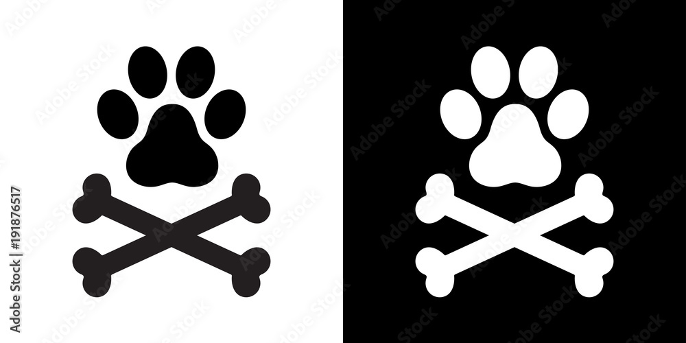 Dog paw dog bone cross bone pirate vector illustration icon logo Stock ...
