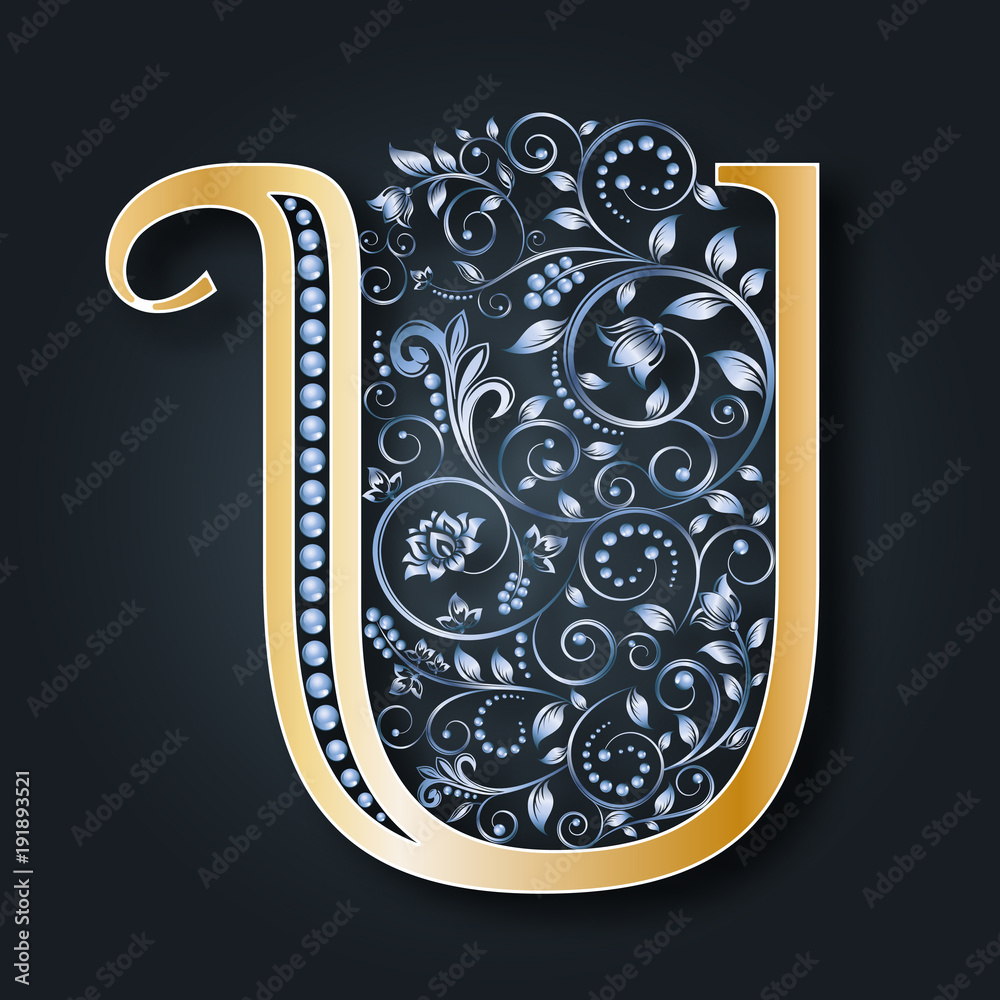 Letter logo U. Vector. ABC. Golden alphabet on a dark background. The ...