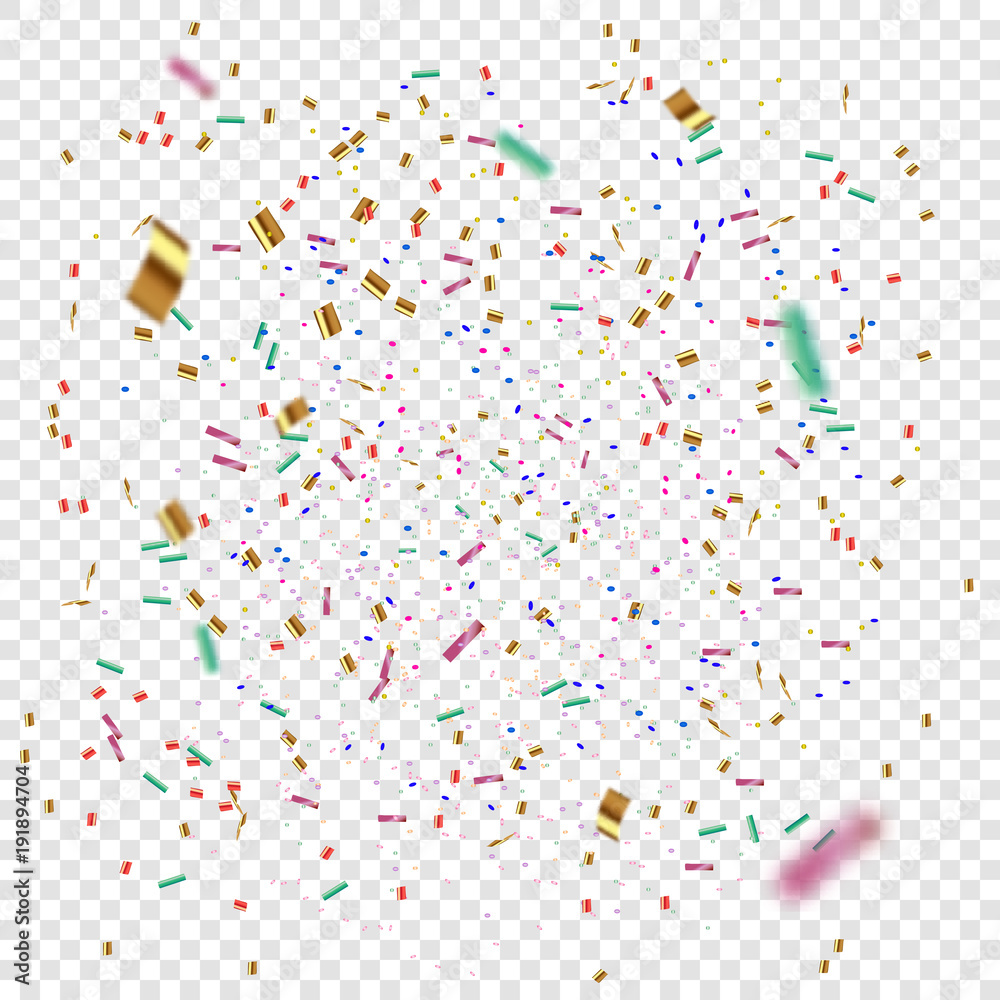 Golden and colorful Confetti on a transparent background. Vector ...