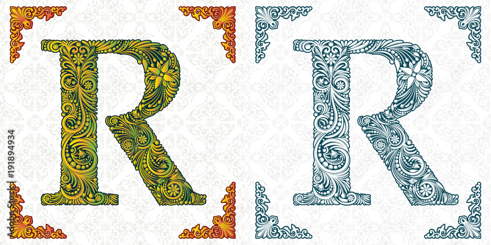 Vector letter R. Patterned font. Monogram. Unique ornamental alphabet ...