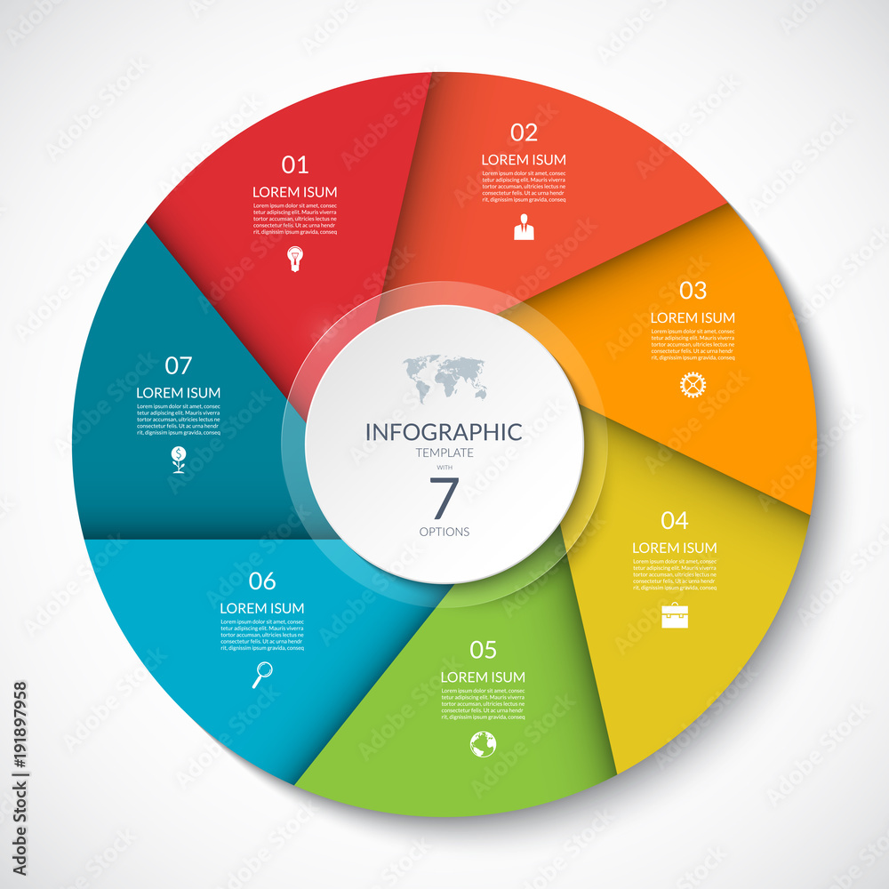Circle chart for infographics. Vector diagram with 7 options. Can be ...
