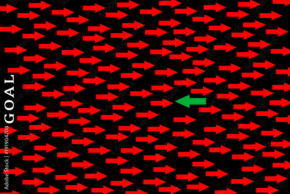 Red arrows to right direction, green arrow in opposite direction ...
