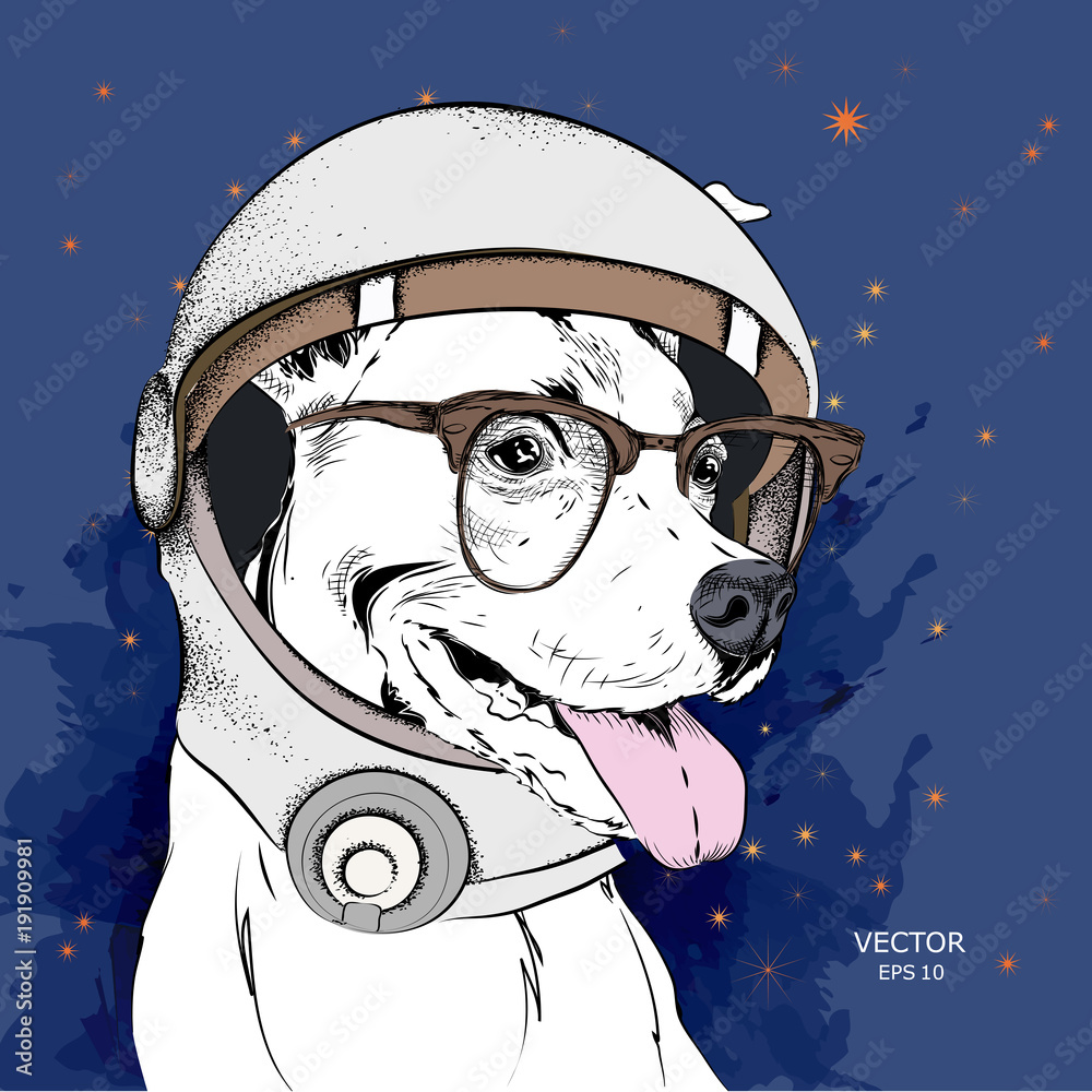 A cartoon dog in an astronaut's space suit. Character in space. Vector ...