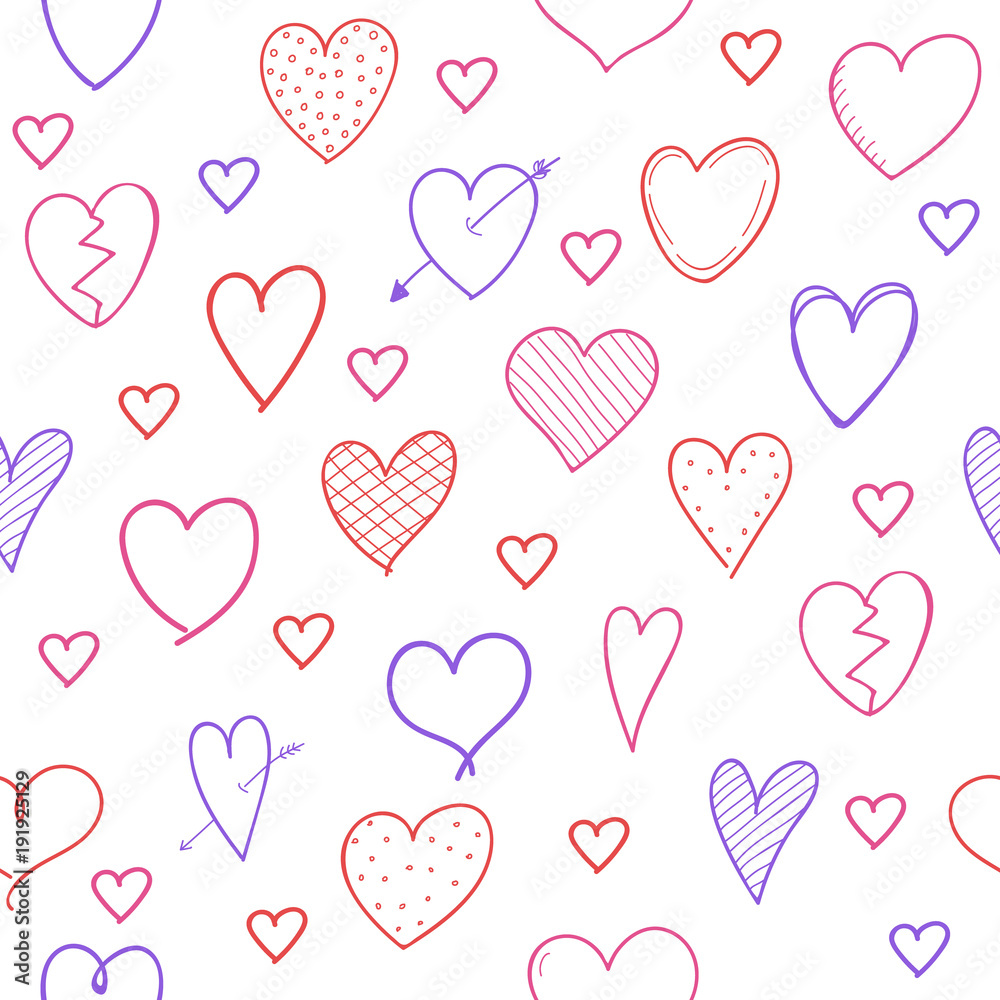 Background with hand drawn hearts. Cute seamless pattern. Vector. Stock ...