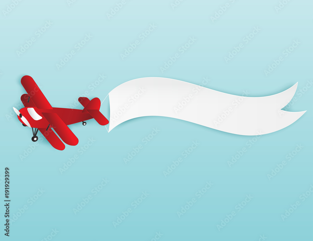 Airplane aerial view paper art with paper banner for text. Flying ...