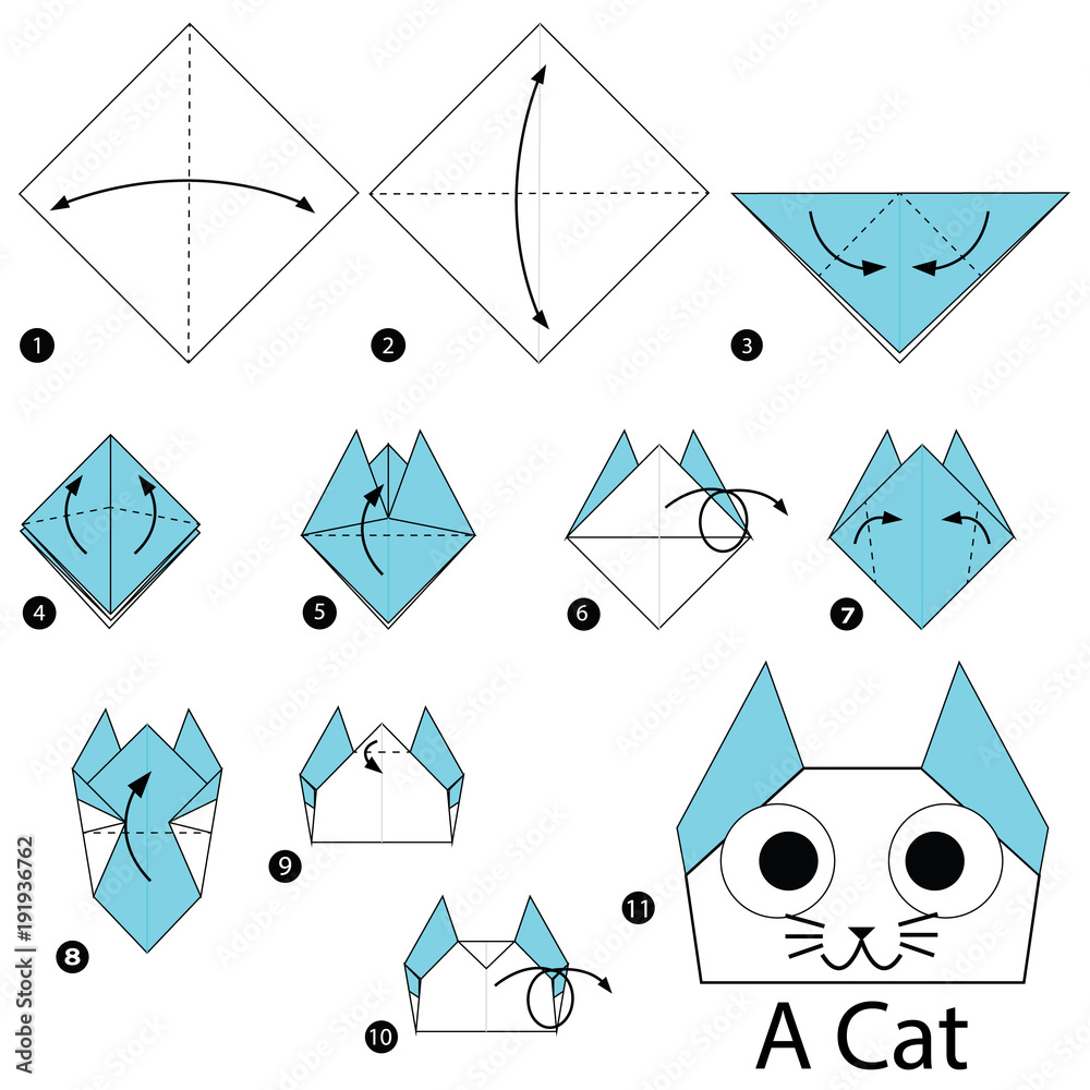 step by step instructions how to make origami A Cat Stock Vector ...