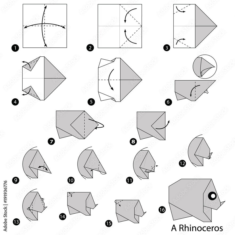 step by step instructions how to make origami A Rhinoceros Stock Vector ...
