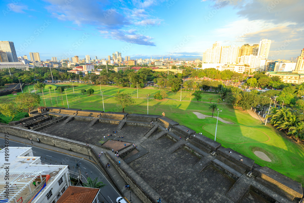 Manila city skyline in Philippines. Ermita and Paco districts seen from ...