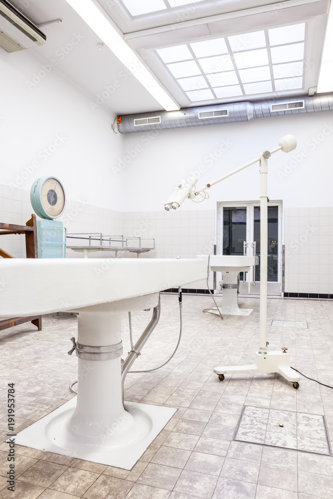 Autopsy tables in morgue Stock Photo | Adobe Stock