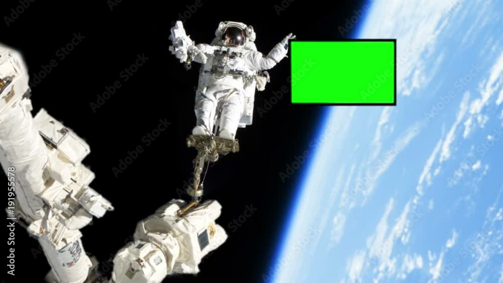 Astronaut Holding Green Screen Sign by Earth, 4K some elements ...