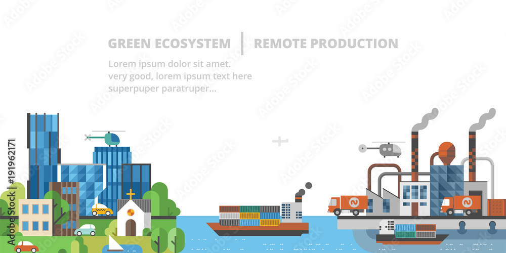 Ecological ecosystem and pollution. The territory with green ecology ...