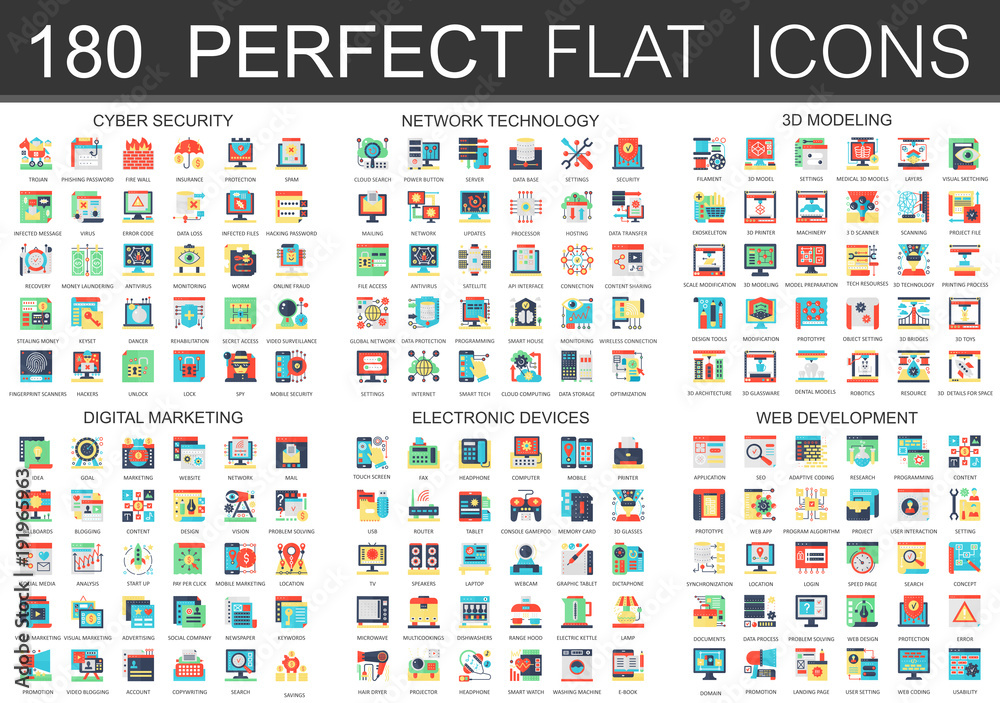 180 vector complex flat icons concept symbols of cyber security ...