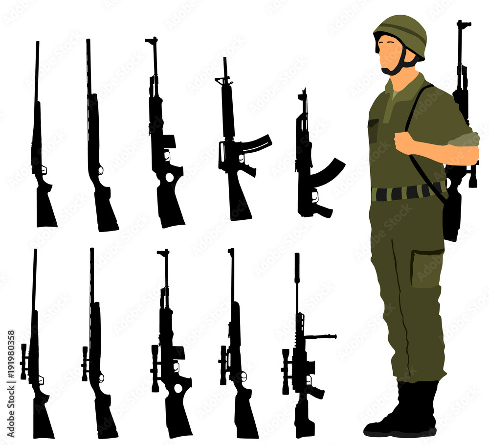 Saluting army soldier with rifle on duty vector (Memorial day, Veteran ...