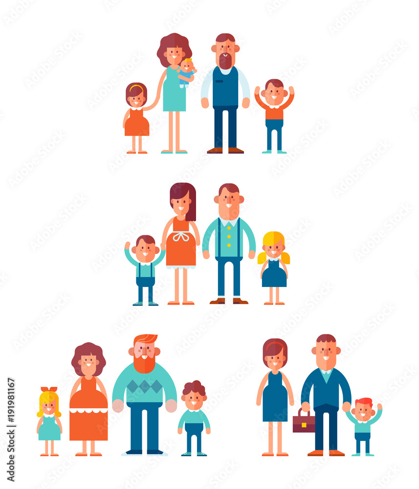 Vector set of characters in a flat style. Big family together. Cartoon ...