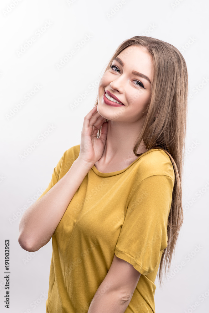 Irresistibly attractive. The portrait of a pleasant pretty young woman ...