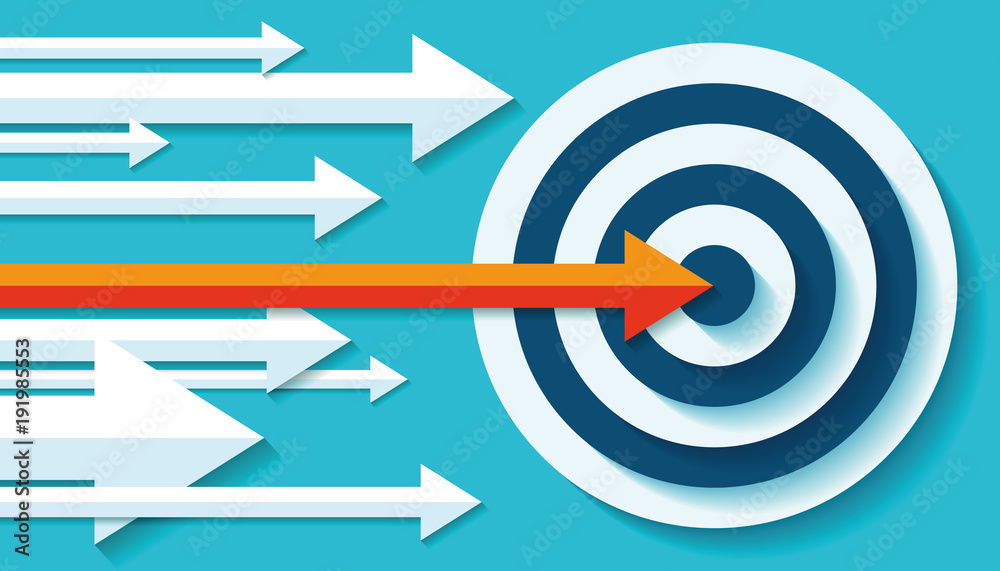 Volume Target icon in flat style on color background. Orange Arrow in ...