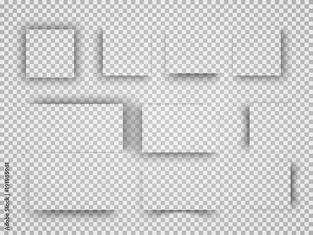 Vector shadows isolated. Set of shadow effects. Transparent paper and ...