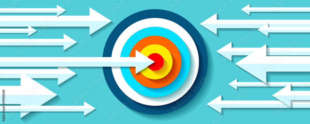 Volume Target icon in flat style on color background. White Arrows in ...