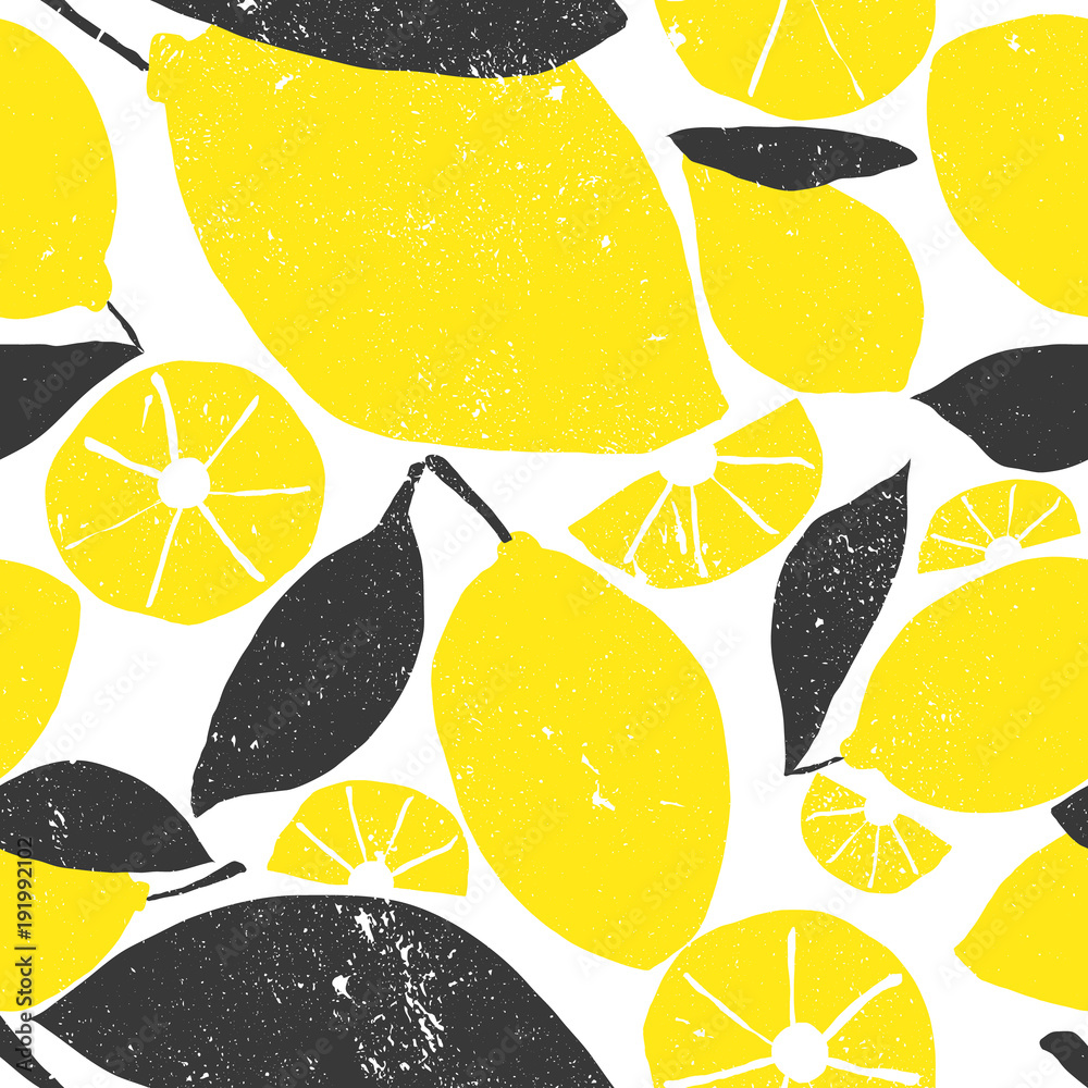 Cute bright and fun summer seamless pattern. Fresh lemon graphic ...