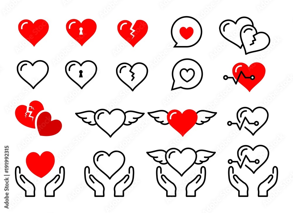 Beautiful cute heart icon set vector Stock Vector | Adobe Stock