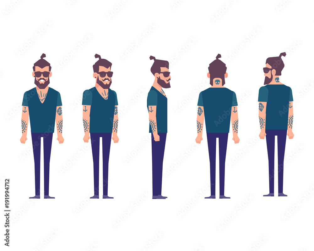 Young man for animation. Front, side, back, 3/4 view character ...