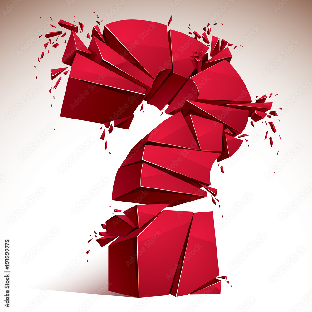 Broken Question Mark exploding, Query breaking to pieces, vector 3d ...