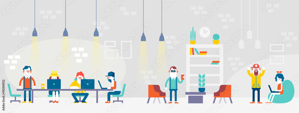 Coworking people horizontal banner. Concept design for web ...