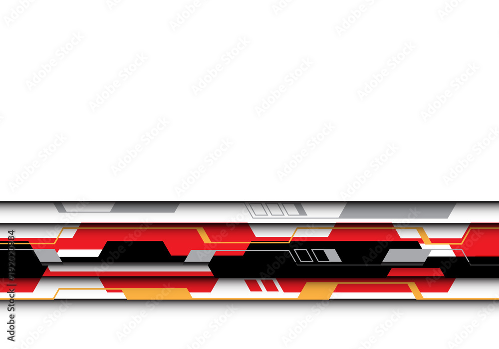 Abstract red black yellow line polygon futuristic technology on white ...