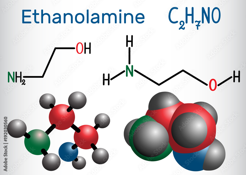Ethanolamine (ETA or MEA) molecule . It is a primary amine and a ...