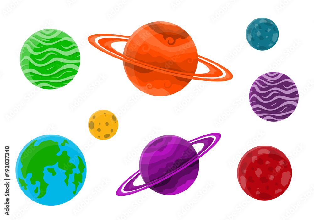 Set of cartoon planets. Vector illustration Stock Vector | Adobe Stock