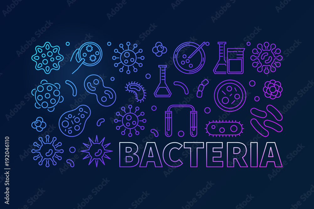 Poster Vector bacteria colored outline banner made with bacterias icons ...