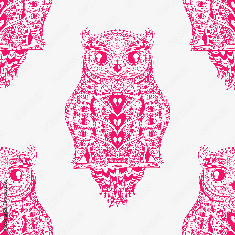 Owl. Seamless pattern. Zentangle Design. Hand drawn abstract patterns ...