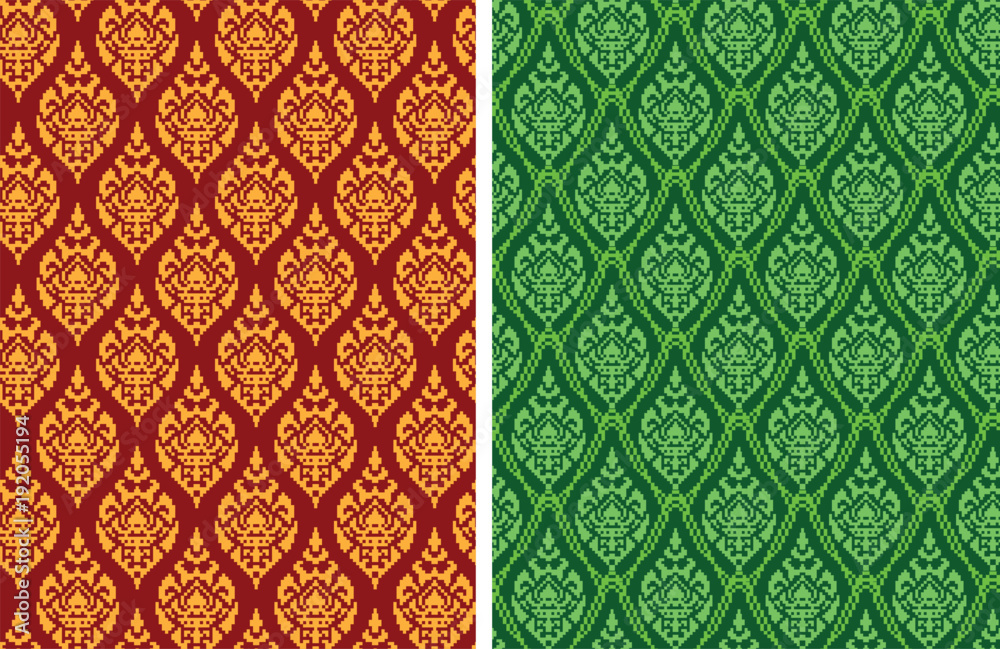 Seamless Thai batik pattern in pixel vector art Stock Vector | Adobe Stock