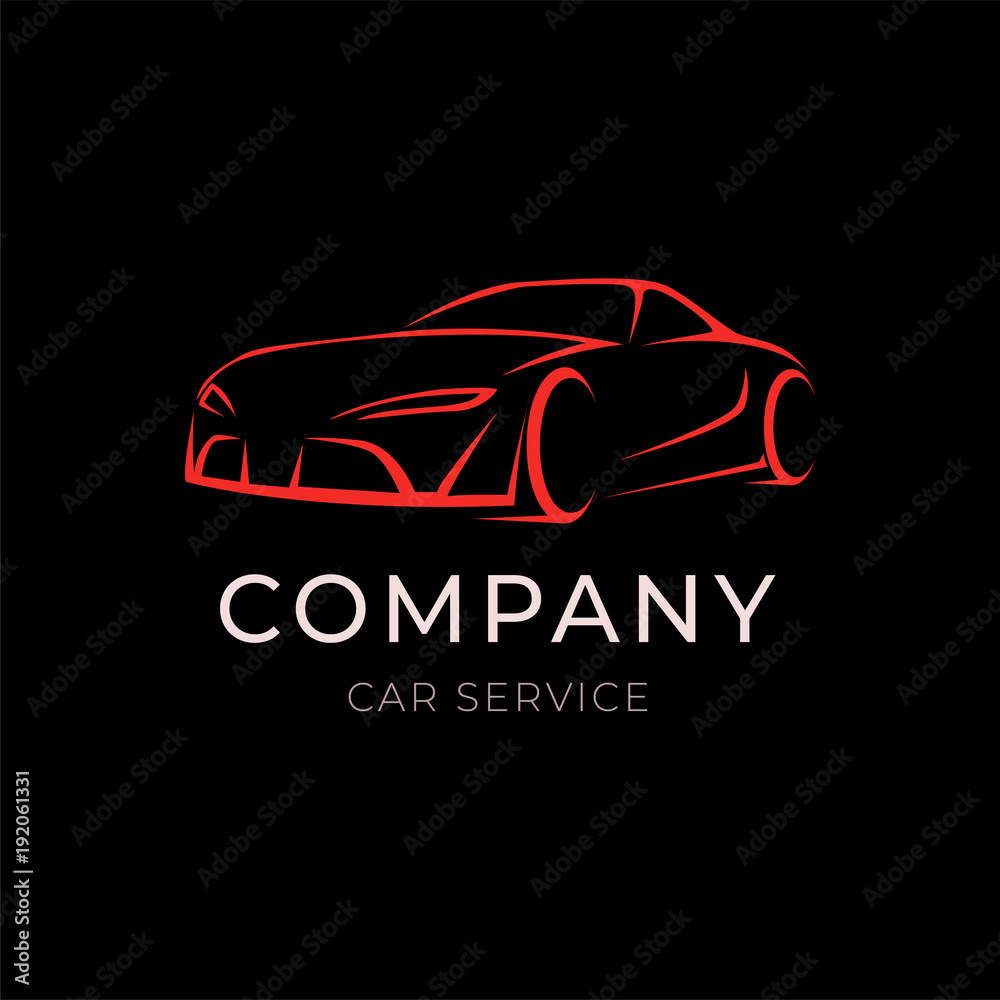 Car service company logo with sport vehicle silhouette on black ...